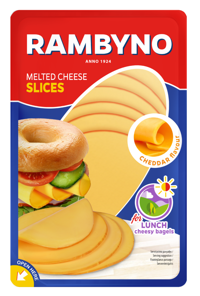 Melted cheese "Rambyno" cheddar flavour sliced 45% fat in d.m., 150g ...
