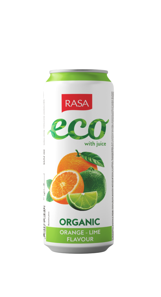 RASA ECO orange and lime flavour carb.soft drink with juice 0,5l CAN ...